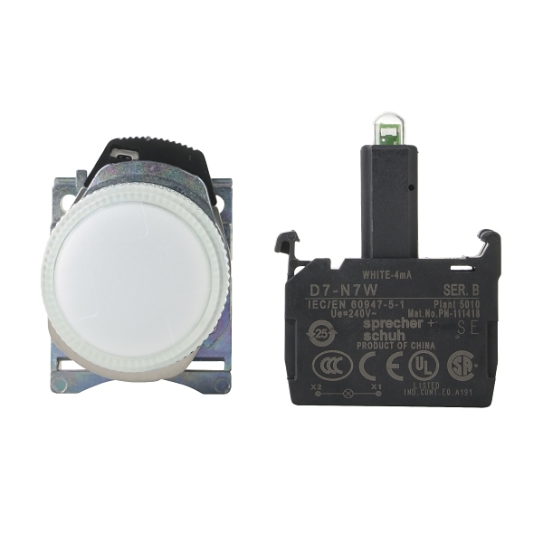 Sprecher and Schuh D7 Pilot Light 22.5mm Complete Metal LED 240V AC Clear