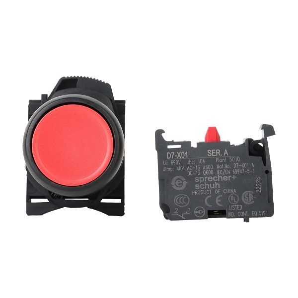 Sprecher and Schuh D7 Pushbutton 22.5 mm Complete Plastic MOM Flush Red ...