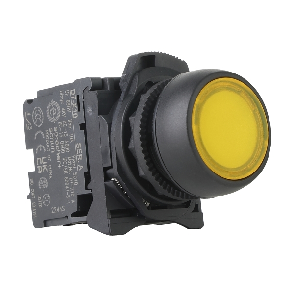 Sprecher and Schuh D7 Pushbutton 22.5 mm Complete PLT MOM Flush Yellow ...