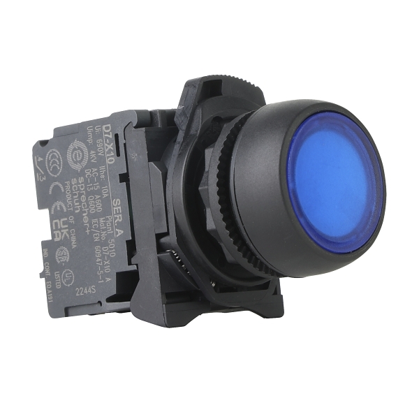 Sprecher and Schuh D7 Pushbutton 22.5 mm Complete PLT MOM Flush Blue ...