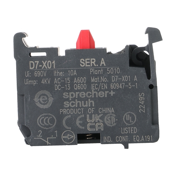 Sprecher and Schuh D7 Contact Block 1 NC for 22.5 mm Pushbutton Operators