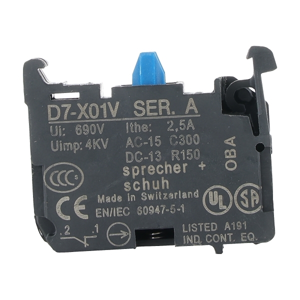 Sprecher and Schuh D7 Contact Block 1 NC for 22.5 mm Pushbutton ...