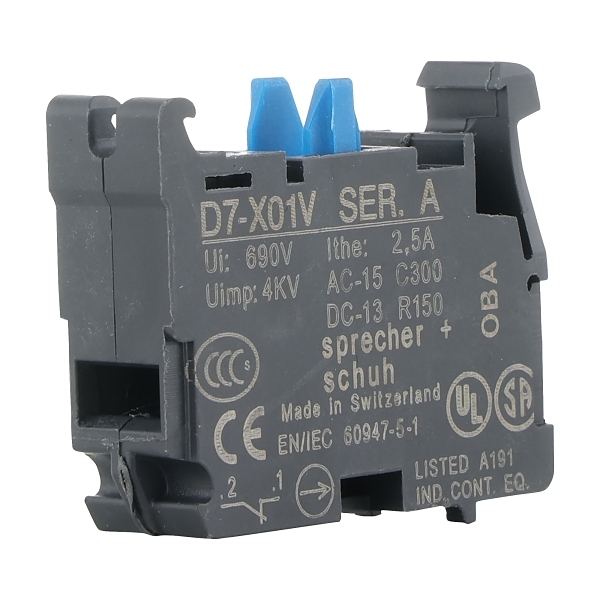 Sprecher and Schuh D7 Contact Block 1 NC for 22.5 mm Pushbutton ...