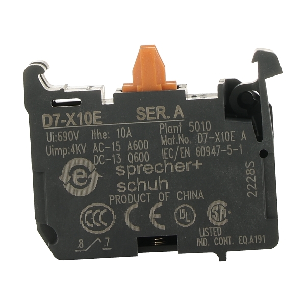 Sprecher and Schuh D7 Contact Block 1 NO for 22.5 mm Pushbutton ...