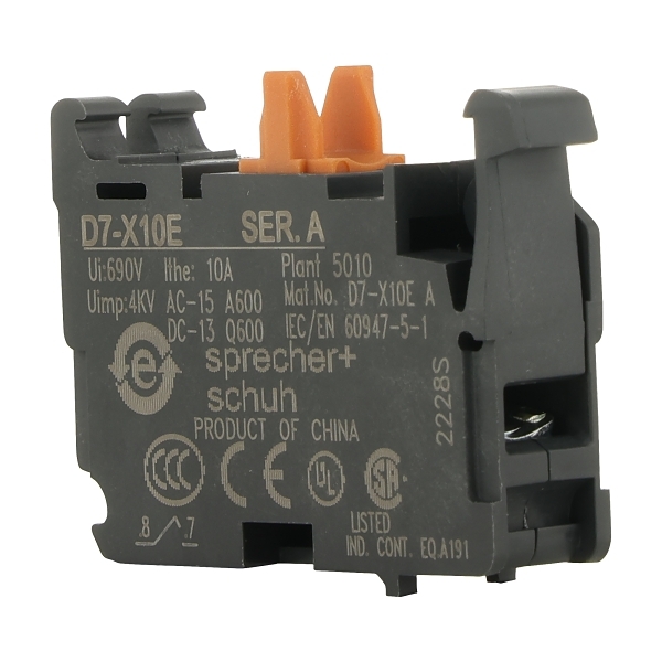 Sprecher and Schuh D7 Contact Block 1 NO for 22.5 mm Pushbutton ...