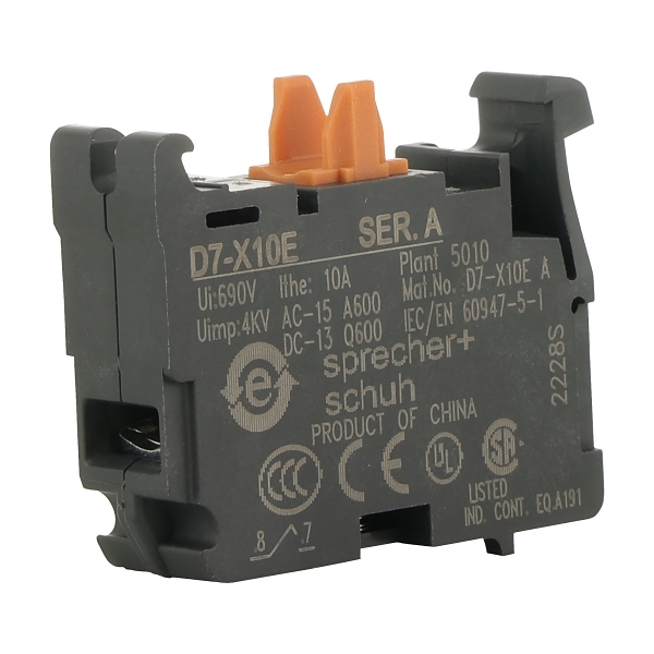 Sprecher and Schuh D7 Contact Block 1 NO for 22.5 mm Pushbutton ...