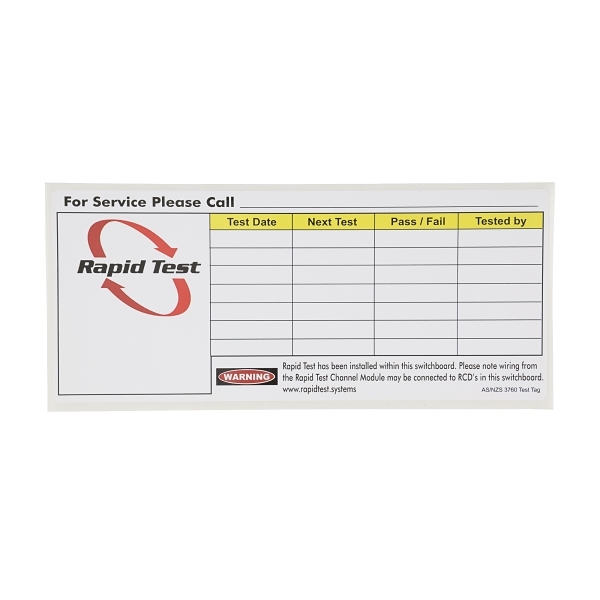 Rapid Test RCD Testing System Accessory Sticker Qty 10