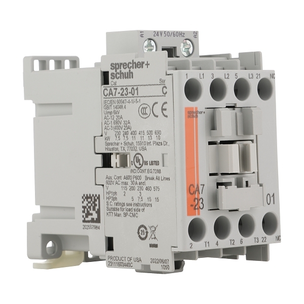 S&S CA7 Contactor 11kW 3Pole 24VAC Coil 1NC Contact Auxiliary