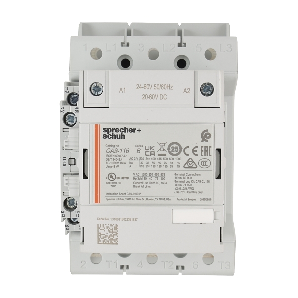 S&S CA9 Contactor 55kW 3Pole 24 to 60VAC and VDC Coil 1NO 1NC Contact ...