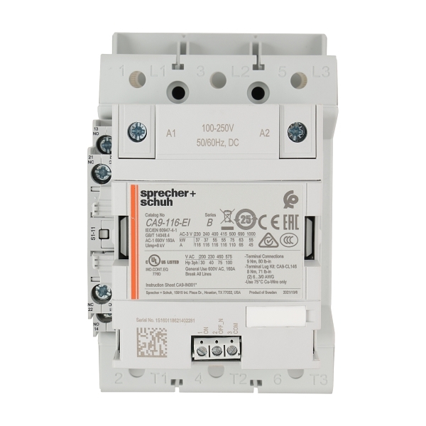 S&S CA9 Contactor 55kW 3Pole 100 to 250VAC and VDC Electronic Coil 1NO ...