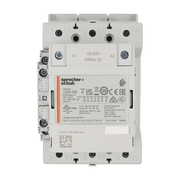 S&S CA9 Contactor 75kW 3Pole 100 to 250VAC and VDC Coil 1NO 1NC Contact ...