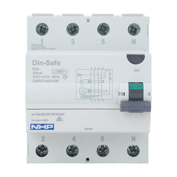 NHP DIN-T Residual Current Circuit Breaker RCCB 3Pole and Neutral 63A ...