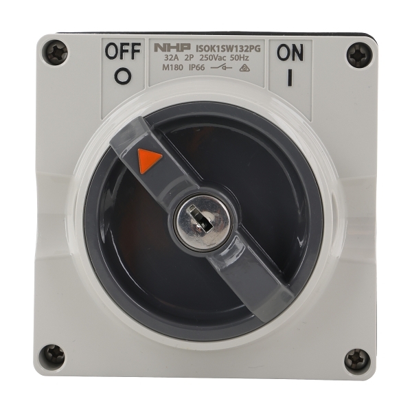 NHP ISO Surface Switch - Key, Lock in OFF, 2 Pole 32A 250V AC, w/o Base ...