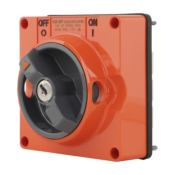 NHP ISO Surface Switch - Key, Lock in OFF, 2 Pole 32A 250V AC, w/o Base ...