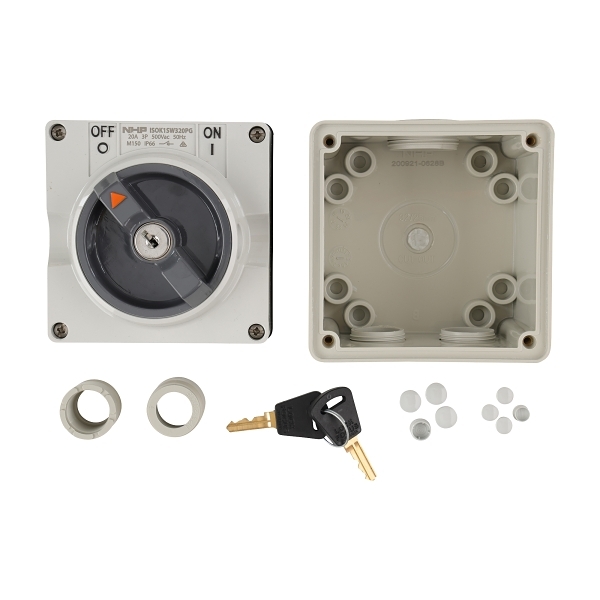 NHP ISO Surface Switch - Key, Lock in OFF, 3 Pole 20A 500V AC, w/ Base, Grey