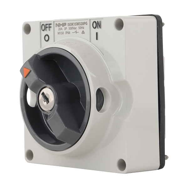 NHP ISO Surface Switch - Key, Lock in OFF, 3 Pole 20A 500V AC, w/o Base, Grey