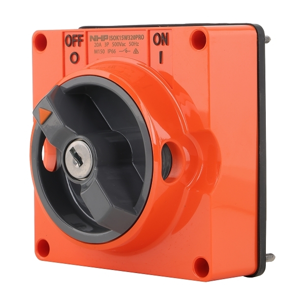 NHP ISO Surface Switch - Key, Lock in OFF, 3 Pole 20A 500V AC, w/o Base, Resistant Orange