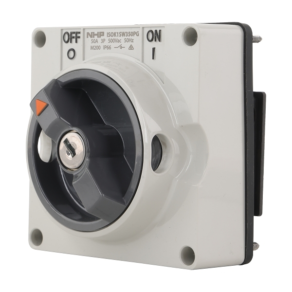 NHP ISO Surface Switch - Key, Lock in OFF, 3 Pole 50A 500V AC, w/o Base, Grey
