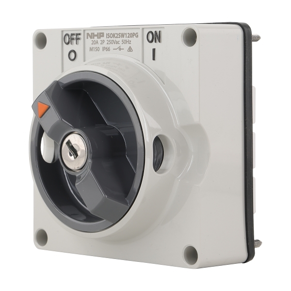 NHP ISO Surface Switch - Key, Lock in ON/OFF, 2 Pole 20A 250V AC, w/o ...