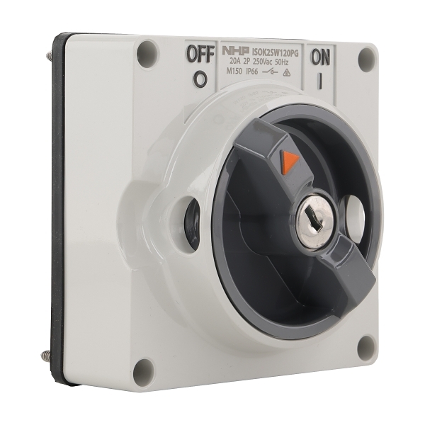 NHP ISO Surface Switch - Key, Lock in ON/OFF, 2 Pole 20A 250V AC, w/o ...