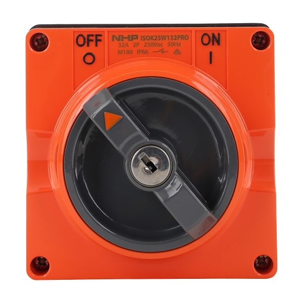 NHP ISO Surface Switch - Key, Lock in ON/OFF, 2 Pole 32A 250V AC, w/o ...