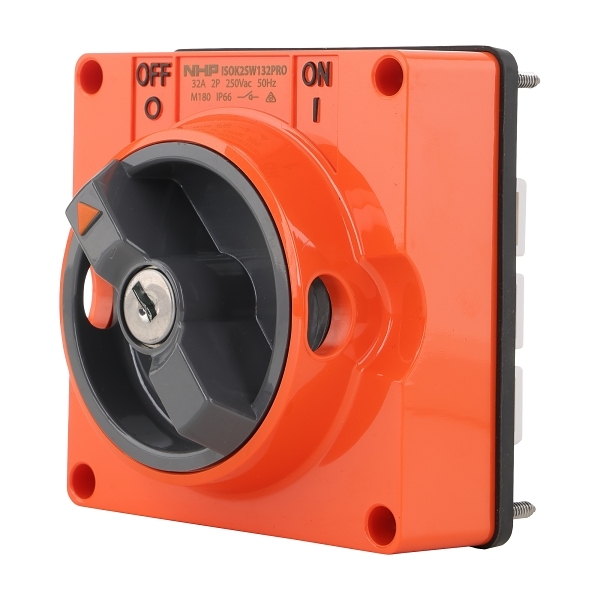 NHP ISO Surface Switch - Key, Lock in ON/OFF, 2 Pole 32A 250V AC, w/o ...