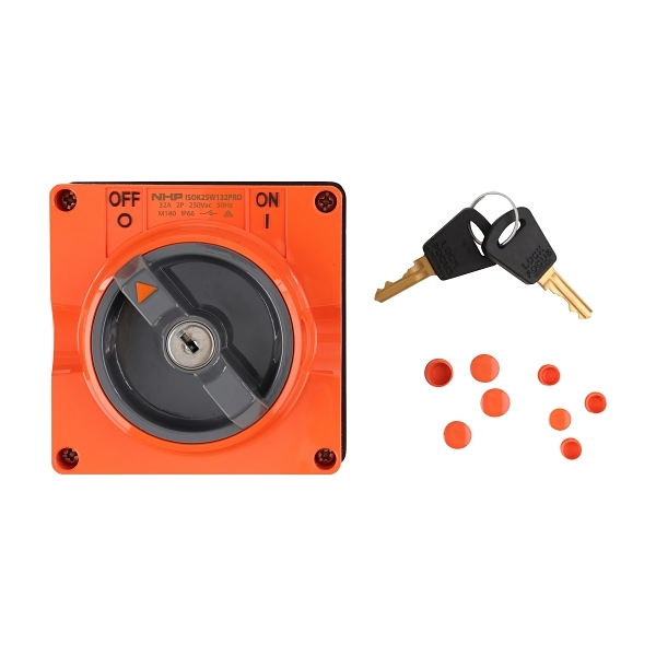 NHP ISO Surface Switch - Key, Lock in ON/OFF, 2 Pole 32A 250V AC, w/o ...