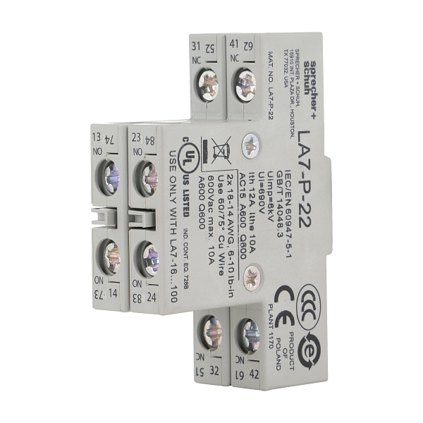 Sprecher and Schuh L7 Auxiliary Contact 2 N.O + 2 N.C for LA716 to LA7100