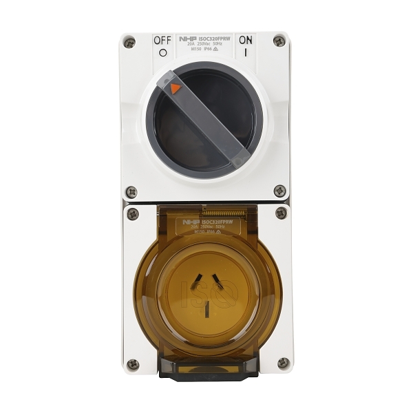 NHP ISO Switched Socket Outlet, 3 Flat Pins 20A 250V AC, w/ Base, RW