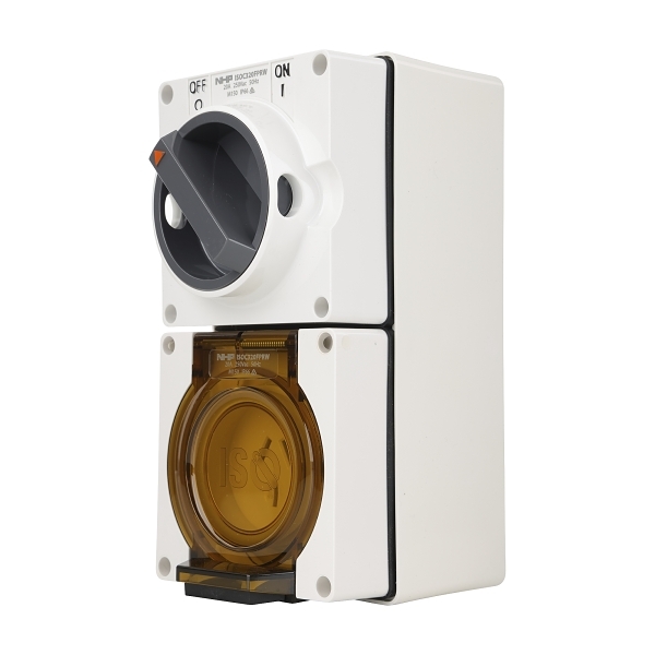 NHP ISO Switched Socket Outlet, 3 Flat Pins 20A 250V AC, w/ Base, RW