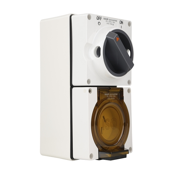 NHP ISO Switched Socket Outlet, 3 Flat Pins 20A 250V AC, w/ Base, RW