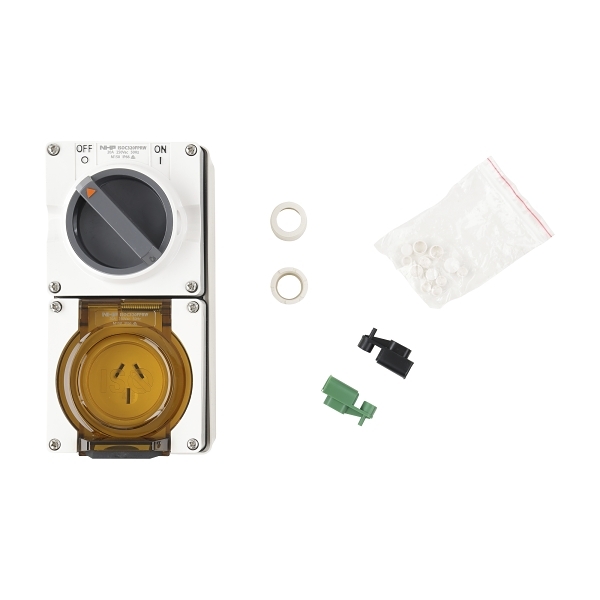 NHP ISO Switched Socket Outlet, 3 Flat Pins 20A 250V AC, w/ Base, RW