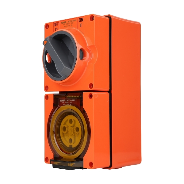 NHP ISO Switched Socket Outlet, 4 Round Pins 10A 500V AC, w/ Base, RO