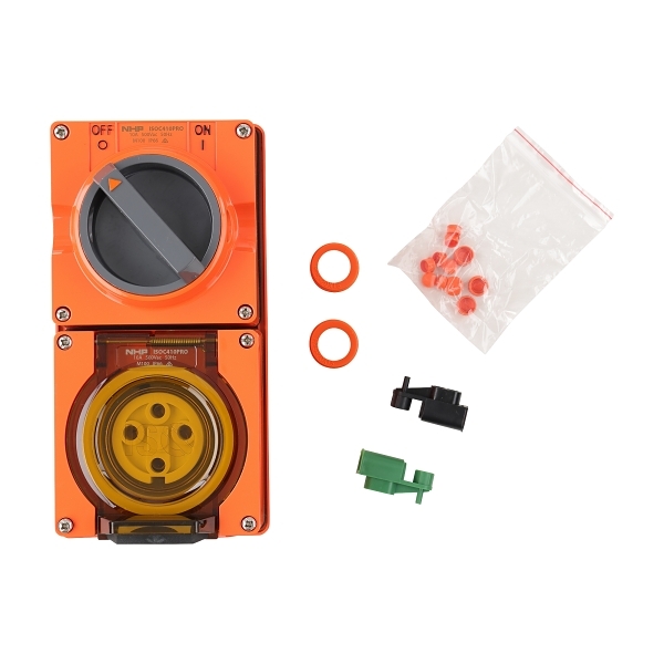 NHP ISO Switched Socket Outlet, 4 Round Pins 10A 500V AC, w/ Base, RO