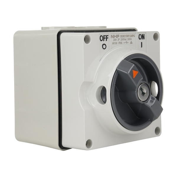 NHP ISO Surface Switch - Key, Lock in OFF, 2 Pole 20A 250V AC, w/ Base ...