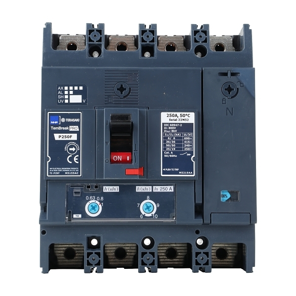 Terasaki TemBreak PRO MCCB 250 Frame 36kA 4P 250A Adj. Thermal Adj ...