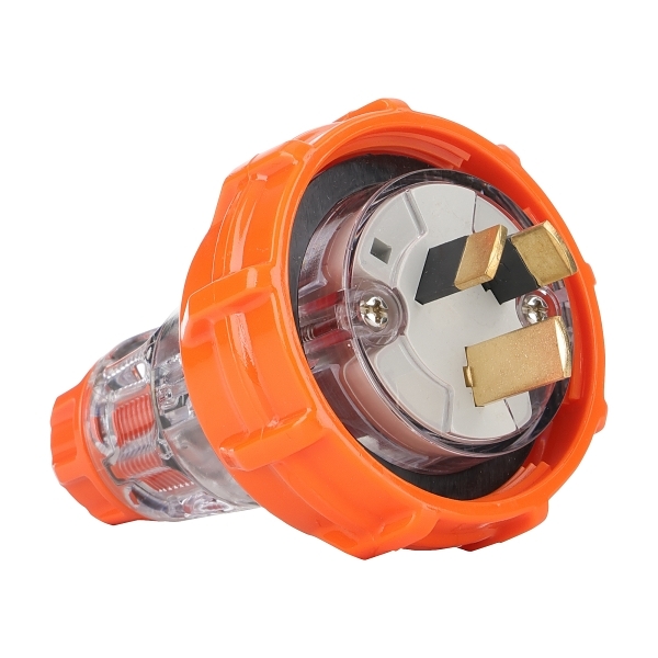NHP ISO Plug - Straight, 3 Flat Pins, 20A 250V AC, Electric Orange