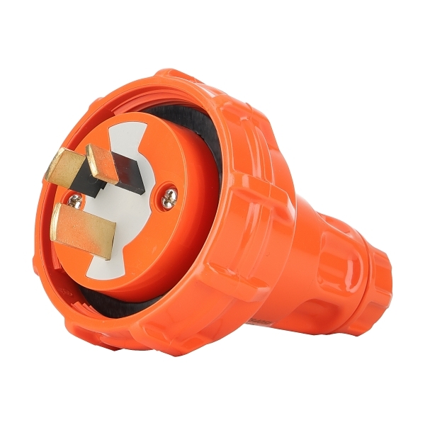 NHP ISO Plug - Straight, 3 Flat Pins, 20A 250V AC, Resistant Orange