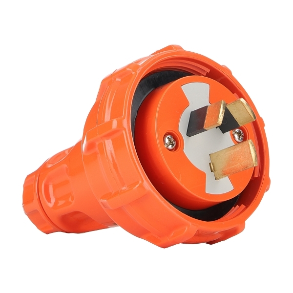 NHP ISO Plug - Straight, 3 Flat Pins, 20A 250V AC, Resistant Orange