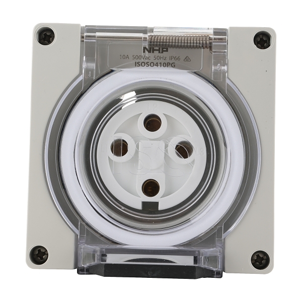 NHP ISO Socket Outlet, 4 Round Pins 10A 500V AC, w/o Base, Grey