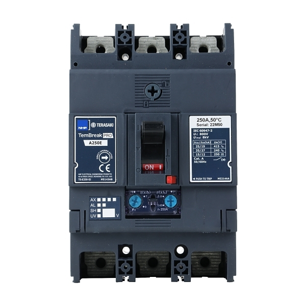 Terasaki TemBreak PRO MCCB 250 Frame 25kA 3P 100A Adj. Thermal Adj ...