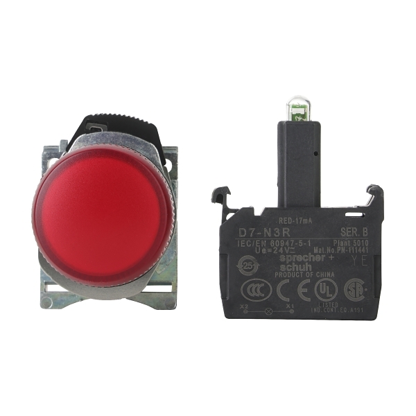 Sprecher and Schuh D7 Pilot Light 22.5mm Complete Metal LED 120V AC Red