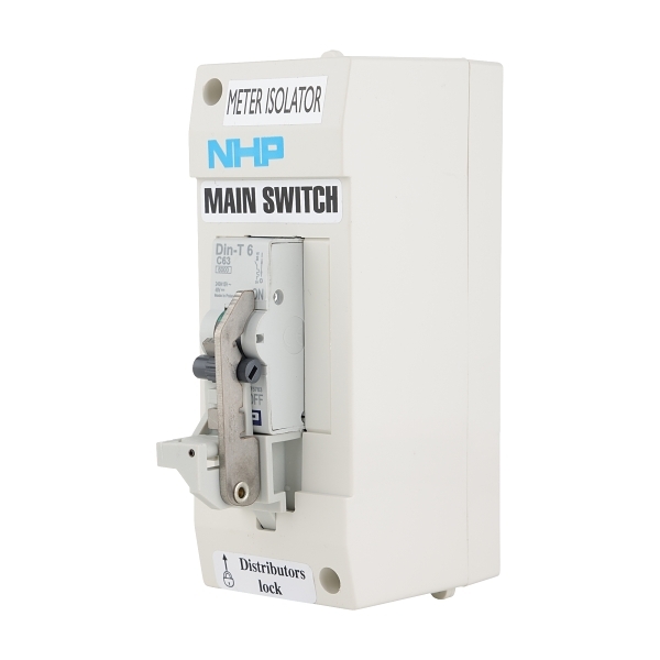 NHP DIN-T Meter Isolator Pole Cover 2 Way Din T and 1Pole 63A 10kA MCB ...