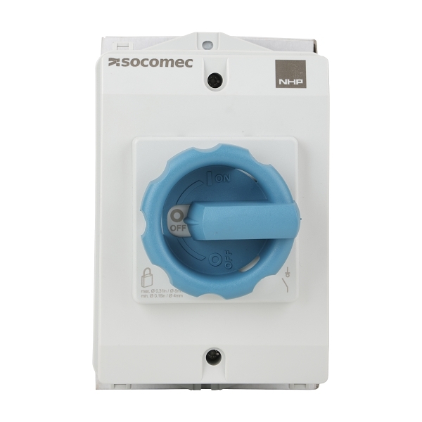 Socomec ISO Enclosed Isolator, IP 65 Plastic Grey, Handle - Blue, 3P 40A