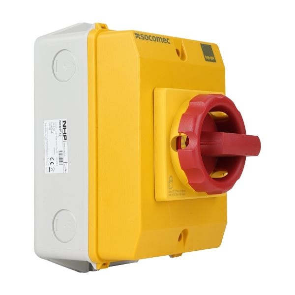 Socomec ISO Enclosed Isolator, IP 65 Plastic Yellow, Handle - Red, 4P 25A