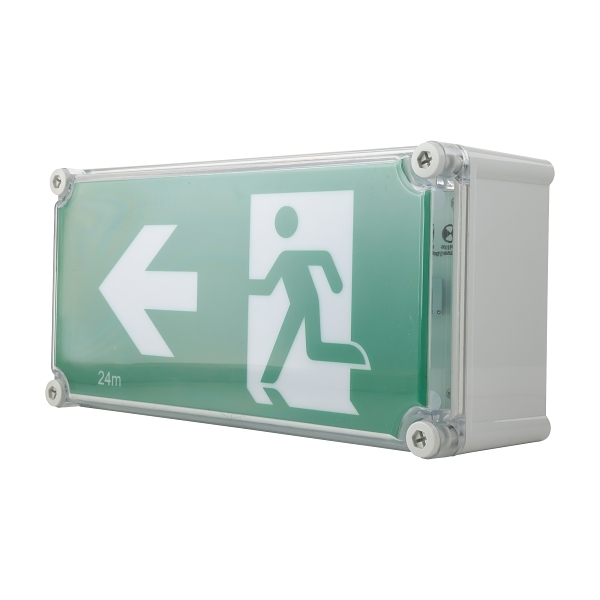 Stanilite Nexus LX Platinum Exit Lighting LED Weather Proof Pictograph Left