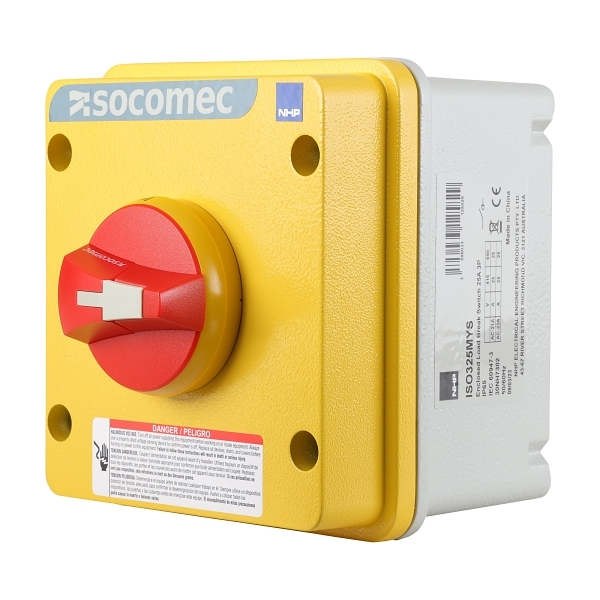 Socomec ISO Enclosed Isolator, IP 65 Aluminium Yellow, Handle - Red, 3P 25A