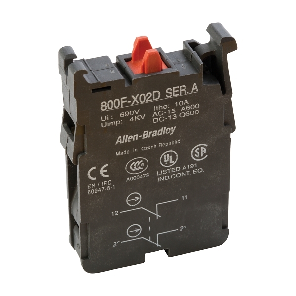 Allen-Bradley 800F No Latch Screw Contact Block 1 N.C. for 22.5 mm Pushbutto Double Circuit