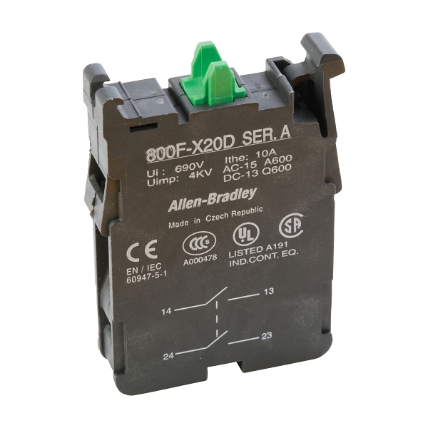 Allen-Bradley 800F No Latch Screw Contact Block 2 N.O. forPushButton 22 ...