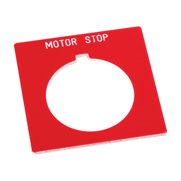 Allen-Bradley 800H Legend Plate 47 X47mm, Standard, MOTOR STOP, Red